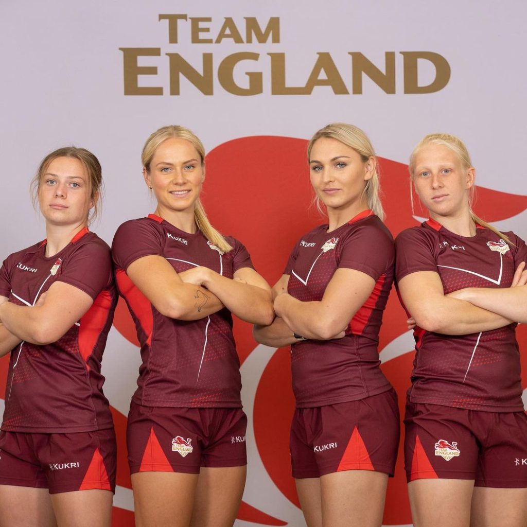 English rugby players Alicia Maude, Emma Uren, Ellie Boatman and ...
